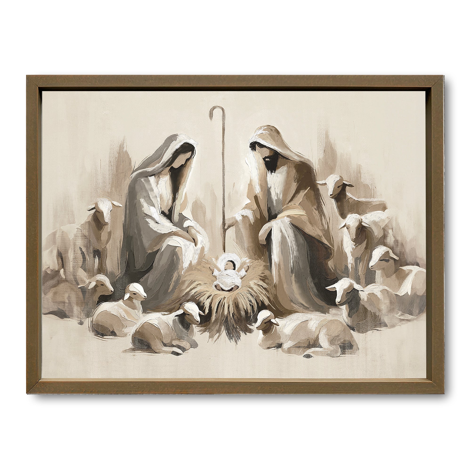 Neutral Nativity Scene Brown Framed Print | Veer Décor