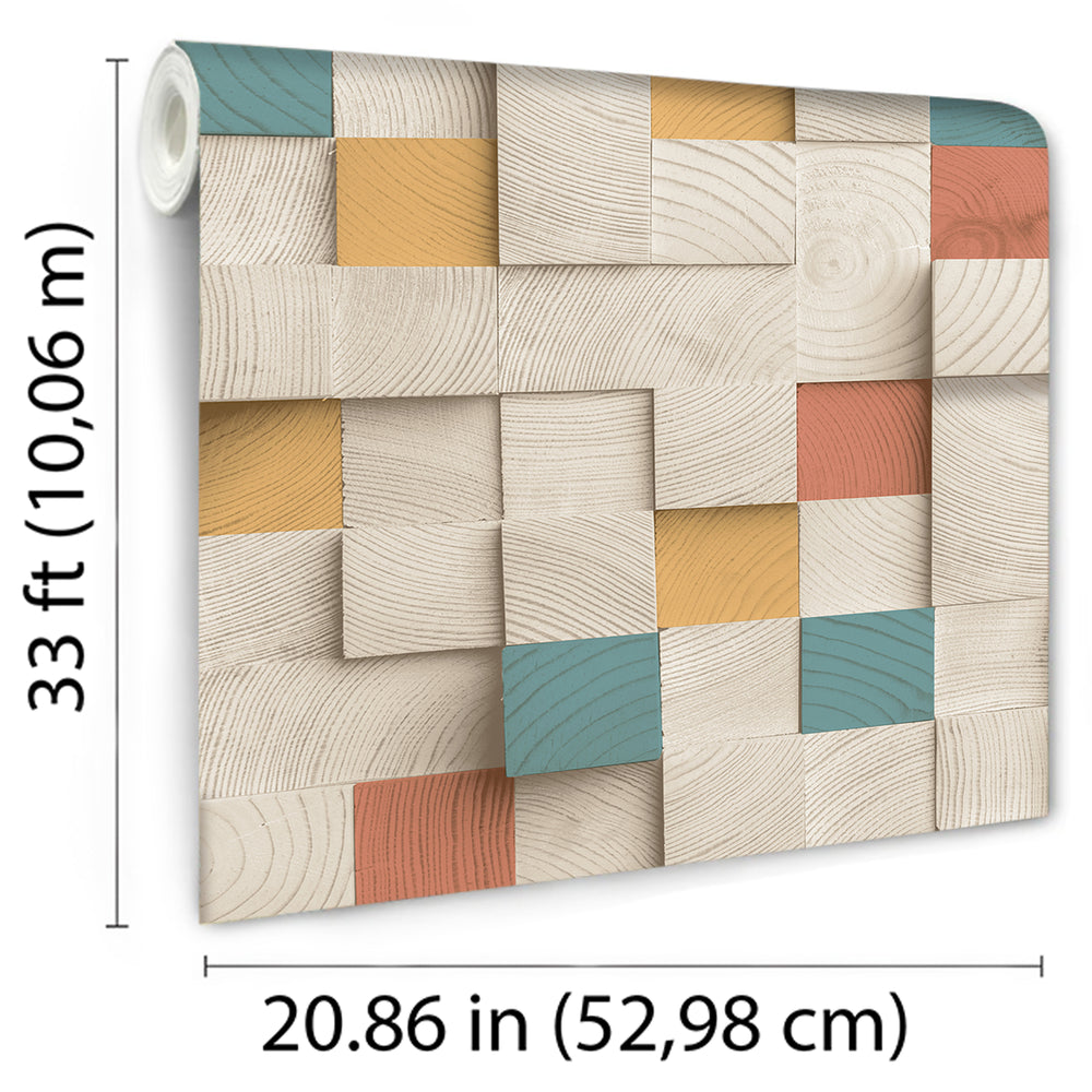 Wood Blocks Wallpaper | Removable Designer Wallpaper | Veer Decor